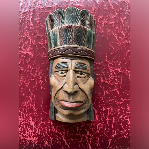 Art | Vintage Hand Carved Wooden Native American Chieftain Head | Poshmark